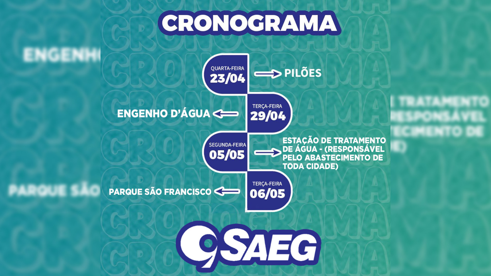 SAEG inicia limpeza e desinfecção dos reservatórios - SAEG