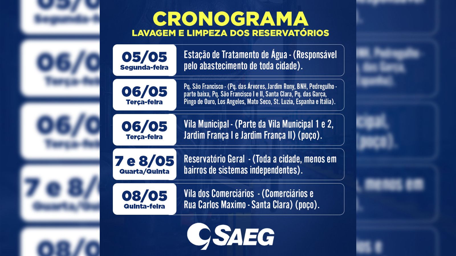 SAEG segue com a limpeza e desinfecção dos reservatórios - SAEG