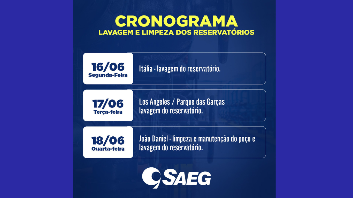 SAEG segue com o cronograma de limpeza e desinfecção dos reservatórios ...